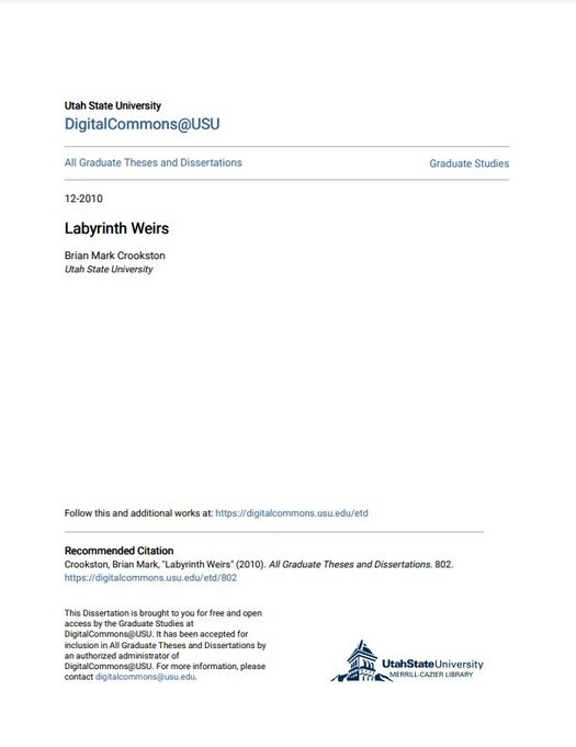 Labyrinth Weirs, Dissertation by Brian Crookston - ASDSO Dam Safety Toolbox