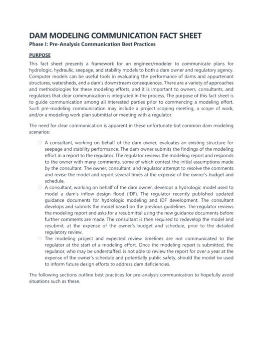 Dam Modeling Communication Fact Sheet: Pre-Analysis Communication Best ...