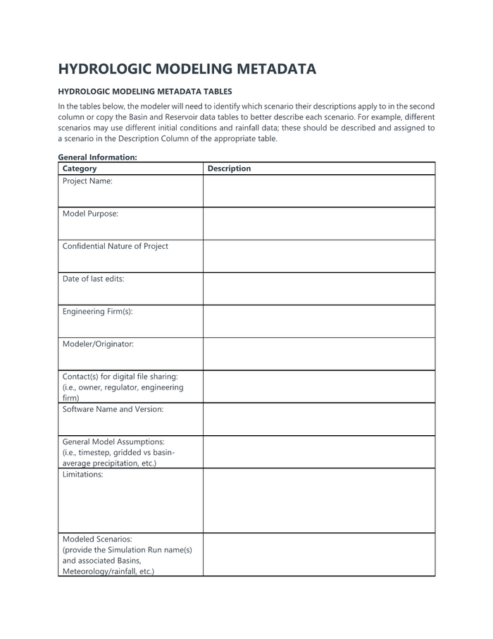 Hydrologic Model Communication Template - ASDSO Dam Safety Toolbox