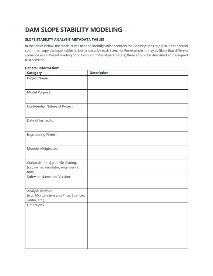 Slope Stability Model Communication Template - ASDSO Dam Safety Toolbox